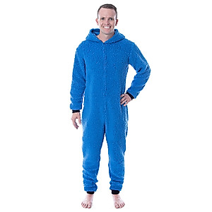 MJC International Sesame Street Adult Cookie Monster Sherpa Union Suit Costume Pajama For Men Women (Large), Cookie Blue