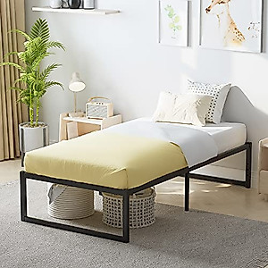 Elephance Twin Bed Frame with Storage Space 16 Inch Black Kids Student Bedframe No Box Spring Needed Metal Platform with Heavy Duty Steel Slat Support, Easy Assembly