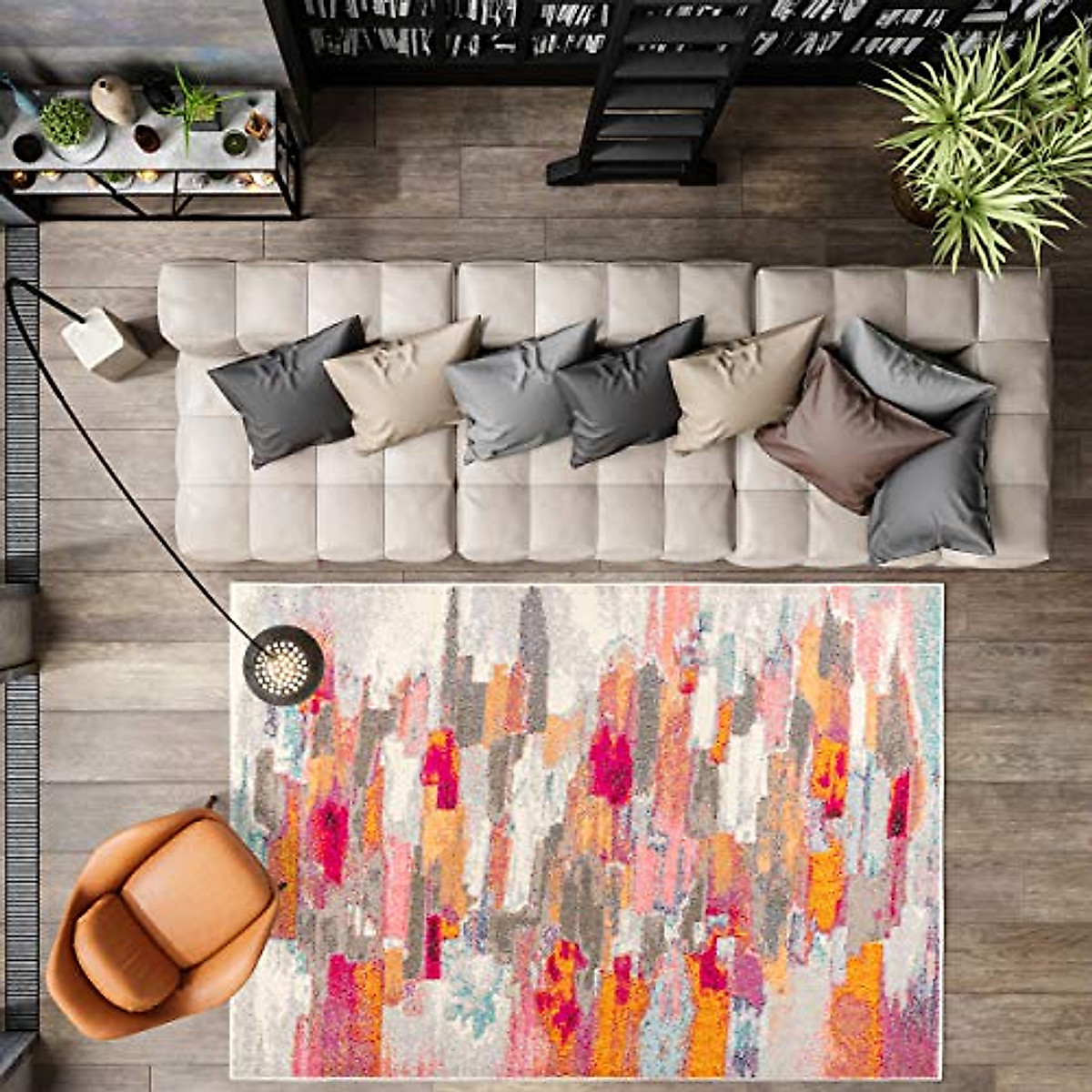 JONATHAN Y Contemporary POP Modern Abstract Brushstroke Cream/Pink 3 ft. x 5 ft. Area-Rug, Bohemian, Easy-Cleaning, for Bedroom, Kitchen, Living Room, Non Shedding (CTP101A-3)