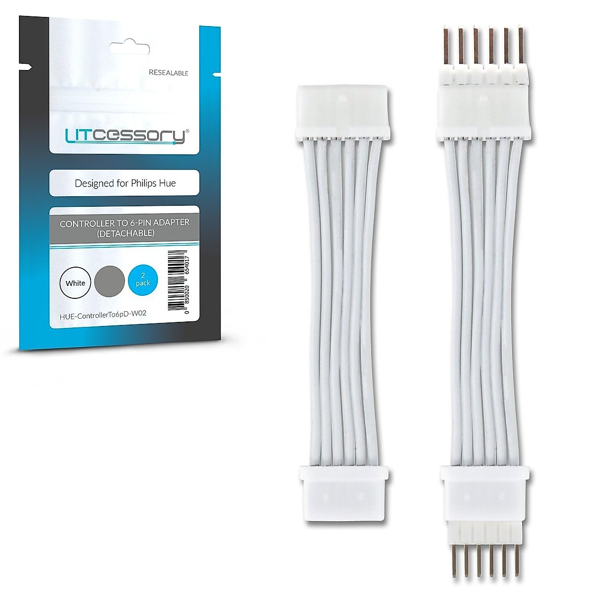 Litcessory Controller to 6-Pin Adapter for Philips Hue Lightstrip Plus (Detachable Version, White - MICRO 6-PIN V4)