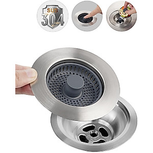 Hibbent Universal 3 in 1 Metal Kitchen Sink Drain Strainer, Upgraded Stainless Steel Drain Stopper Combo, Pop Up Sink Stopper, Anti-Clogging Basket Strainer with Handle for US Standard 3-1/2" Drain