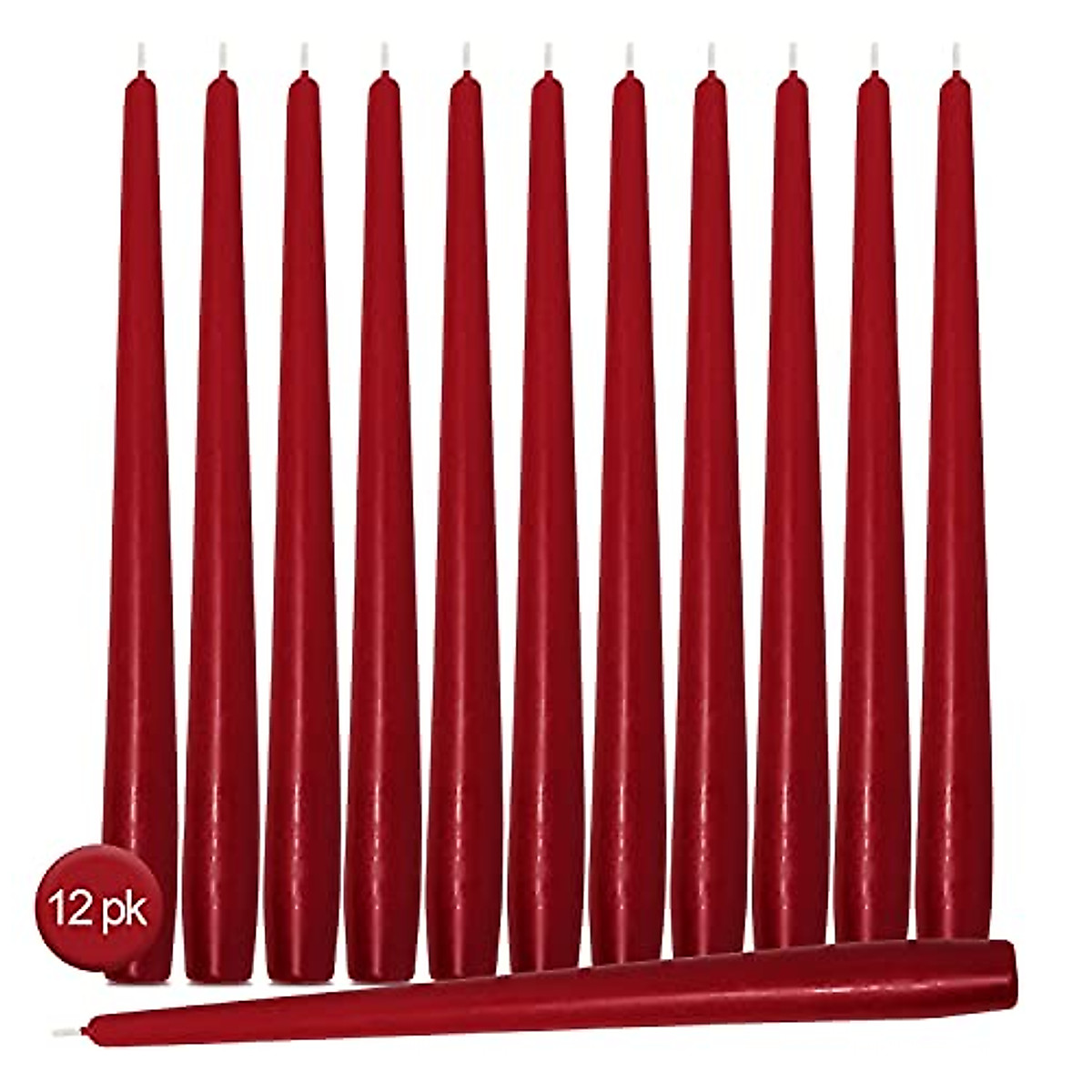 Hyoola Tall Taper Candles - 12 Inch Cherry Red Unscented Dripless Taper Candles - 10 Hour Burn Time - 12 Pack
