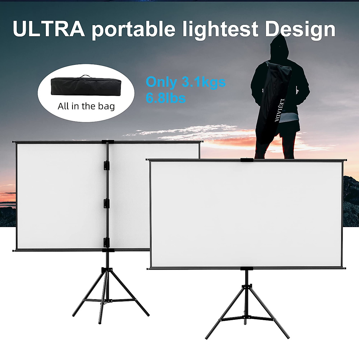 Small Portable Projector Screen Tripod Stand lejiada Mobile Projection Screen, Lightweight Carry & Easy Adjustablle for Schools Meeting Conference Indoor Outdoor Use,