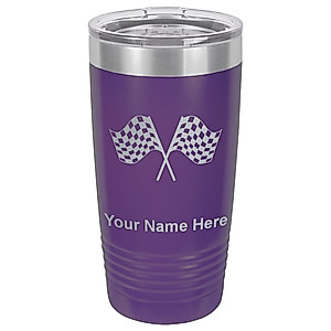 LaserGram 20oz Vacuum Insulated Tumbler Mug, Racing Flags, Personalized Engraving Included (Dark Purple)