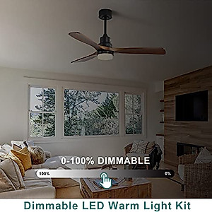 Sofucor 52 Inch Wood Ceiling Fan With Lights Remote Control Dimmable LED Light 3 Walnut Fan Blades Reversible DC Motor Modern Ceiling Fan with 3 Downrods(5 inch/10 inch/24 inch) for Farmhouse/Patios