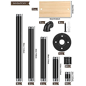 5 Tier Modern Bookcase Wall Mount Ladder Bookshelf Include Wood Planks Industrial Pipe Shelf Book Display Rack Metal Pipes and Wood Shelves Stand Black Corner Frame Bookcase (Natural Wood Board)