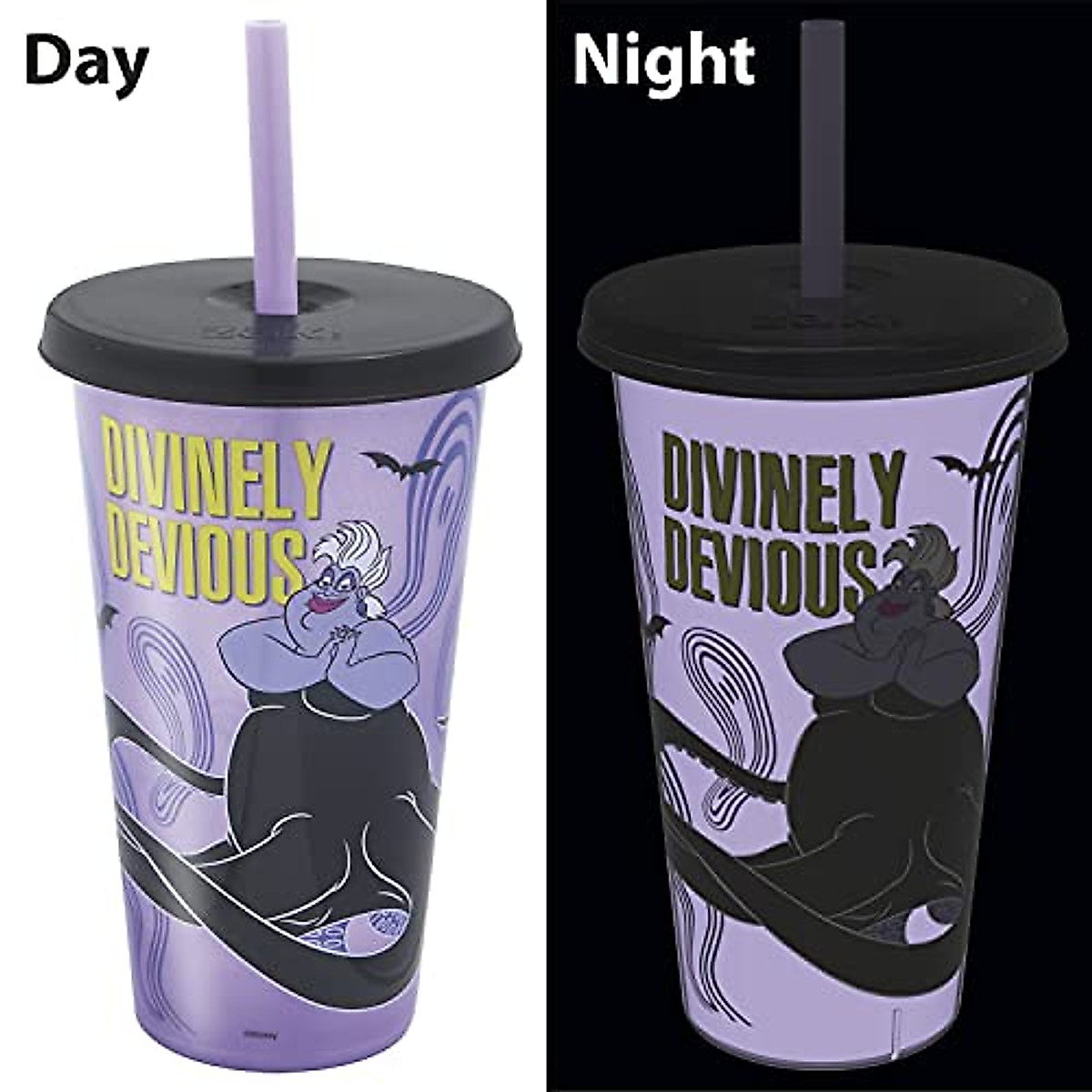 Zak Designs Disney Villains Halloween Glow in the Dark Tumbler Set with Lid and Straw for Cold Drinks, Funny Cups Made of Durable and Reusable Plastic, Great Gift for Fans (25 oz, Set of 4)
