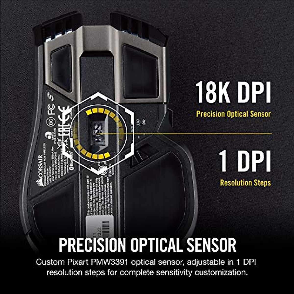 Corsair Ironclaw Wireless RGB - FPS and MOBA Gaming Mouse - 18,000 DPI Optical Sensor - Sub-1 ms SLIPSTREAM Wireless