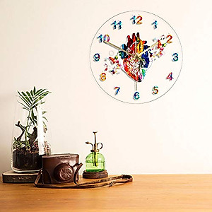 Wall Clocks12 inch Heart Design Anatomy Watercolour Painting Print Acrylic Wall Clock Medical Office Art Decor Cardiovascular Artwork Wall Clock Easy to Read