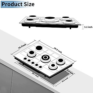 Anlyter 30 Inch Gas Cooktop, 5 Burners Built-in Gas Stove Top Stainless Steel, LPG/NG Convertible Gas Stove Dual Fuel Sealed Gas Hob