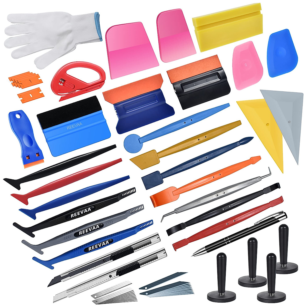REEVAA Professional Vinyl Wrap & Window Tint Tools, 48PCS Tools Kit, Windshield & Magnet Micro Squeegee Kit