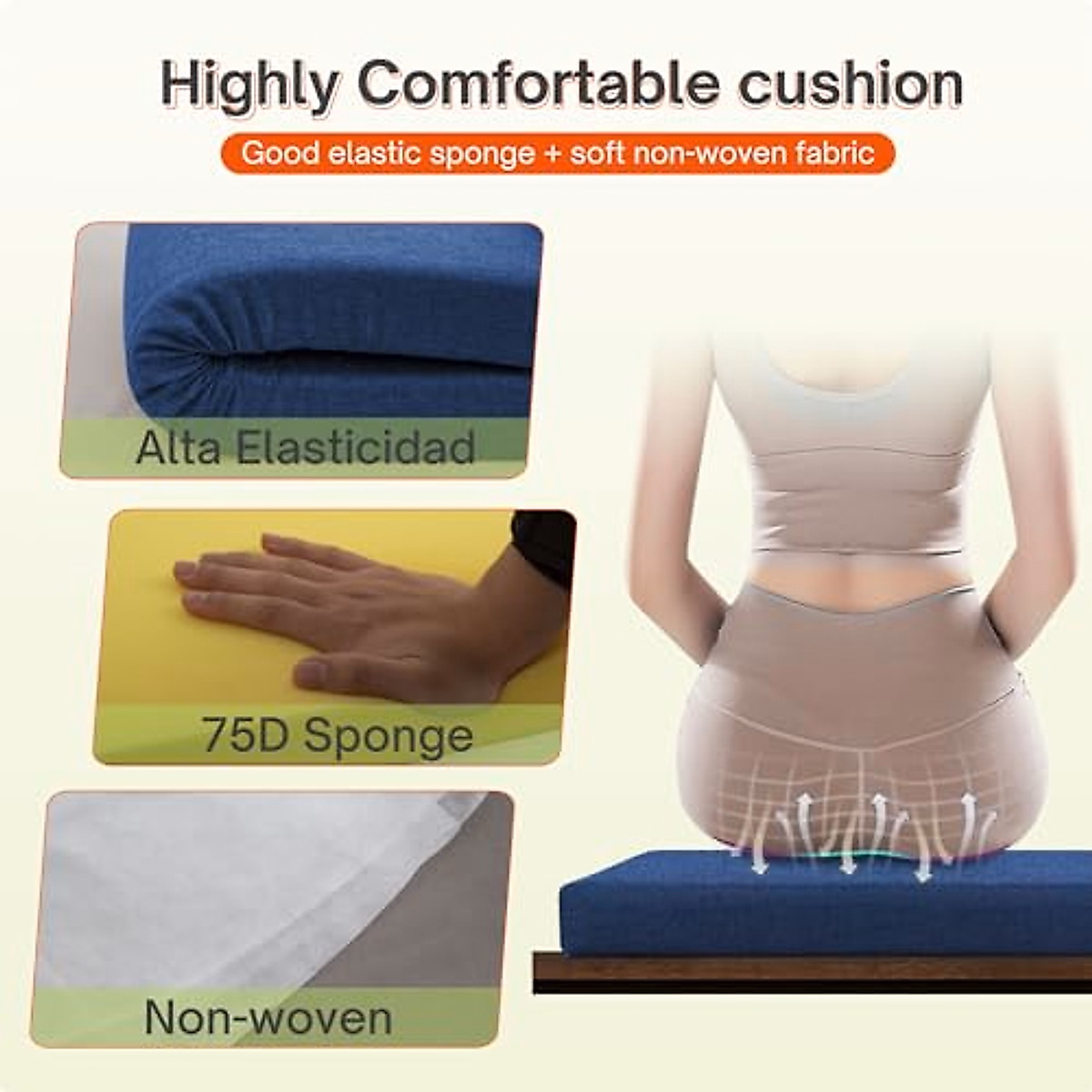 RULAER 30×14×2.5inch Bench Cushions,Blue Non-Slip Seat Cushions for Patio Furniture,70D Thickened Foam Indoor/Outdoor Bay Window Cushion