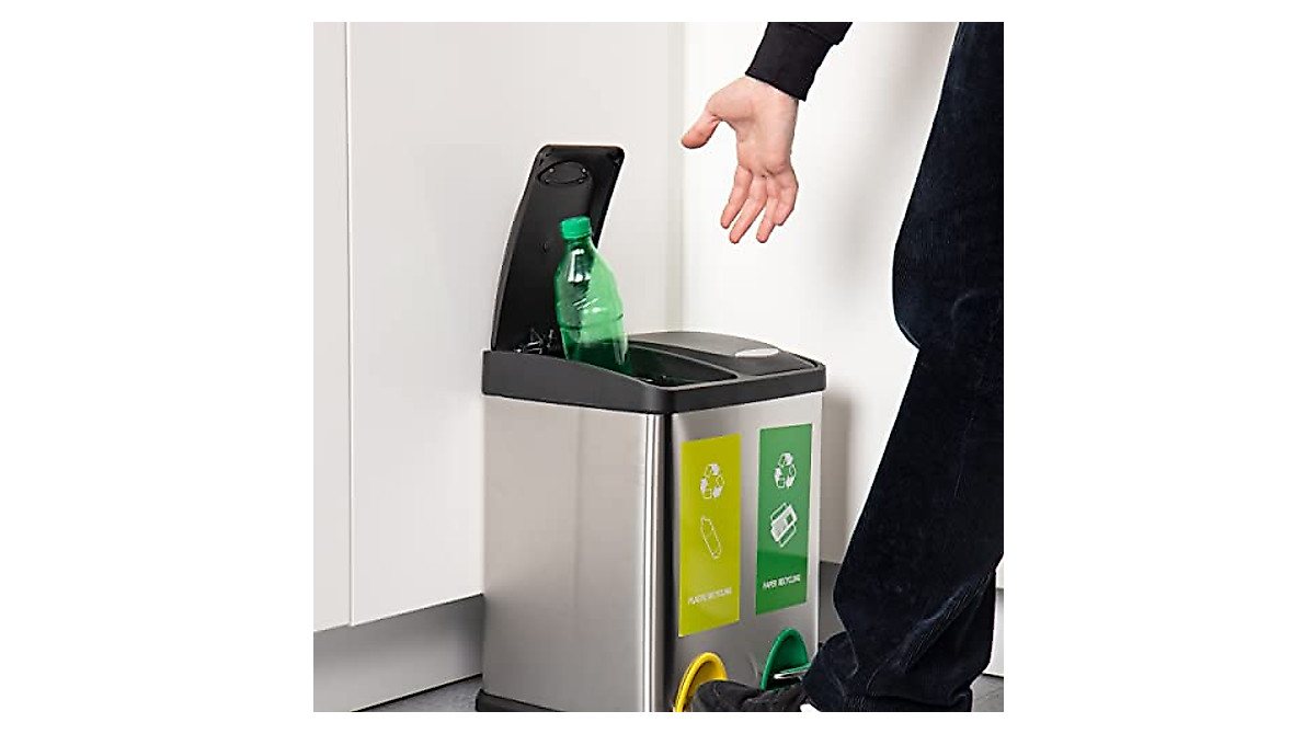 Mind Reader 2-Section Stainless Steel Recycle Bin 24L | Easy Recycling