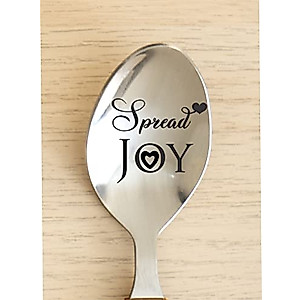 Spread Joy | Spoon Christmas Gift for Mother Father | Christmas Stocking Stuffer | Christmas Gift for Grandparents Son Daughter | Holiday Gift for Parents - 7 Inch Stainless Steel Spoon