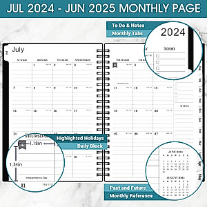 2024-2025 Planner - Planner 2024-2025 July 2024 - June 2025, 2024-2025 Planner Weekly and Monthly with Tabs, 2024-2025 Calendar with Flexible Cover, A5 Thick Paper, Twin-Wire Binding, Black