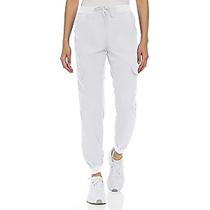 Marilyn Monroe Womens Stretch Knitwaist Six Pocket Scrub Joggers, White, S