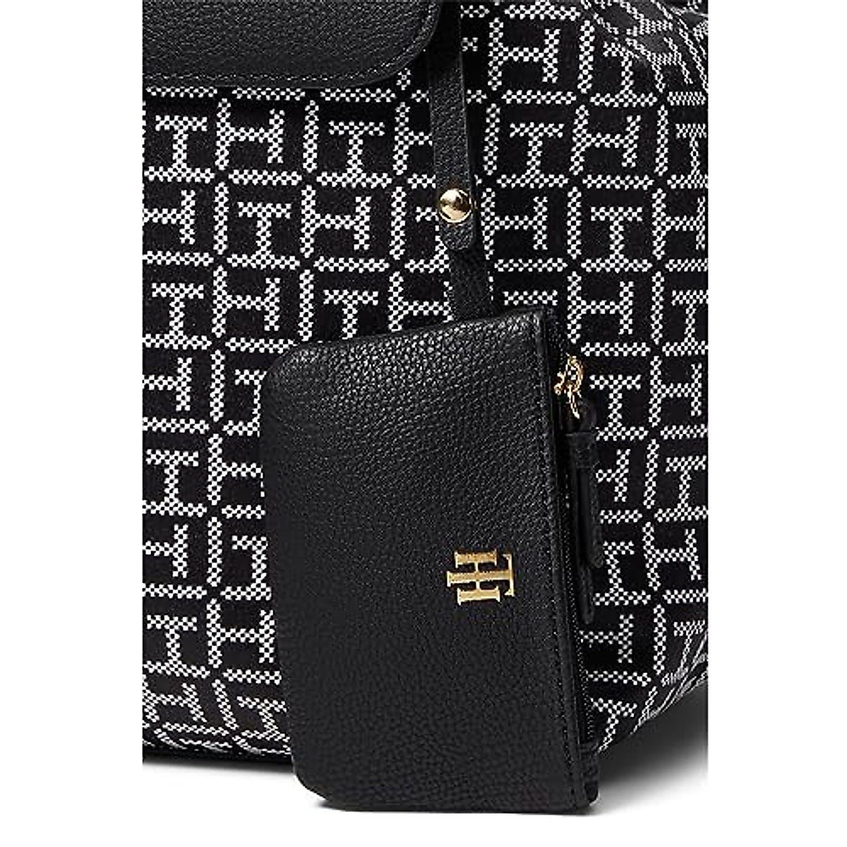 Tommy Hilfiger Maxine II Flap Backpack w/Hangoff Square Monogram Jacquard Black/White One Size
