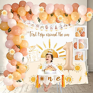 Shempeium First Trip Around The Sun Birthday Decorations Party Supplies, Boho Sun 1st Birthday Decorations for Girl, 1st Birthday Girl Decoration, Sun Theme First Birthday Party Supplies
