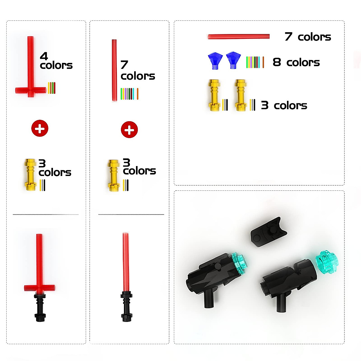 BingBricks 105pcs Light Sword Saber Blaster Building Blocks Accessory Pack for Lego Star Wars Fans, Third Party Building Accessories Compatible for Lego Minifigures