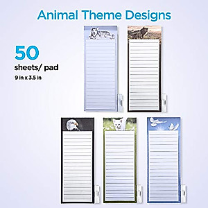 Notepad with Pen Holder, 5 Pack Full Magnetic Back Large Notepads for Grocery List, Shopping List, To-Do List, Reminders, Recipes, Memo Notepad with Animal Designs | 100 gsm Thick Paper 50 Sheets
