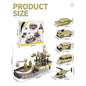 Siairo Construction Toy Construction Vehicles Trucks, Car Track Toy, Vehicle Playsets with Race Track, Excavator Crane Bulldozer Helicopter Toy for Boys Toddlers Kids (Military Theme)