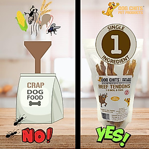 Dog Chits Beef Tendons for Dogs and Puppies | Large 7-9-inch | Odor Free | All Natural, Treats | Hardy Chew for Large and Small Dogs | Premium Grass Fed Beef | 6 Pack