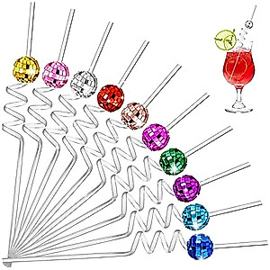 10 Pcs Mirror Disco Ball Straws Disco Party Decorations 70s Disco Decorative Straws Bachelorette Straws Mini Disco Straw Decor for 70s Disco Party Dance Holiday Wedding Birthday Supplies (Colorful)