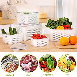 Moretoes 5pcs Fruit Containers for Fridge, Clear Berry Containers with Lid and Removable Colander Plastic Refrigerator Organizer for Food Fruits Lettuce Vegetables Berry Meat Kitchen Home