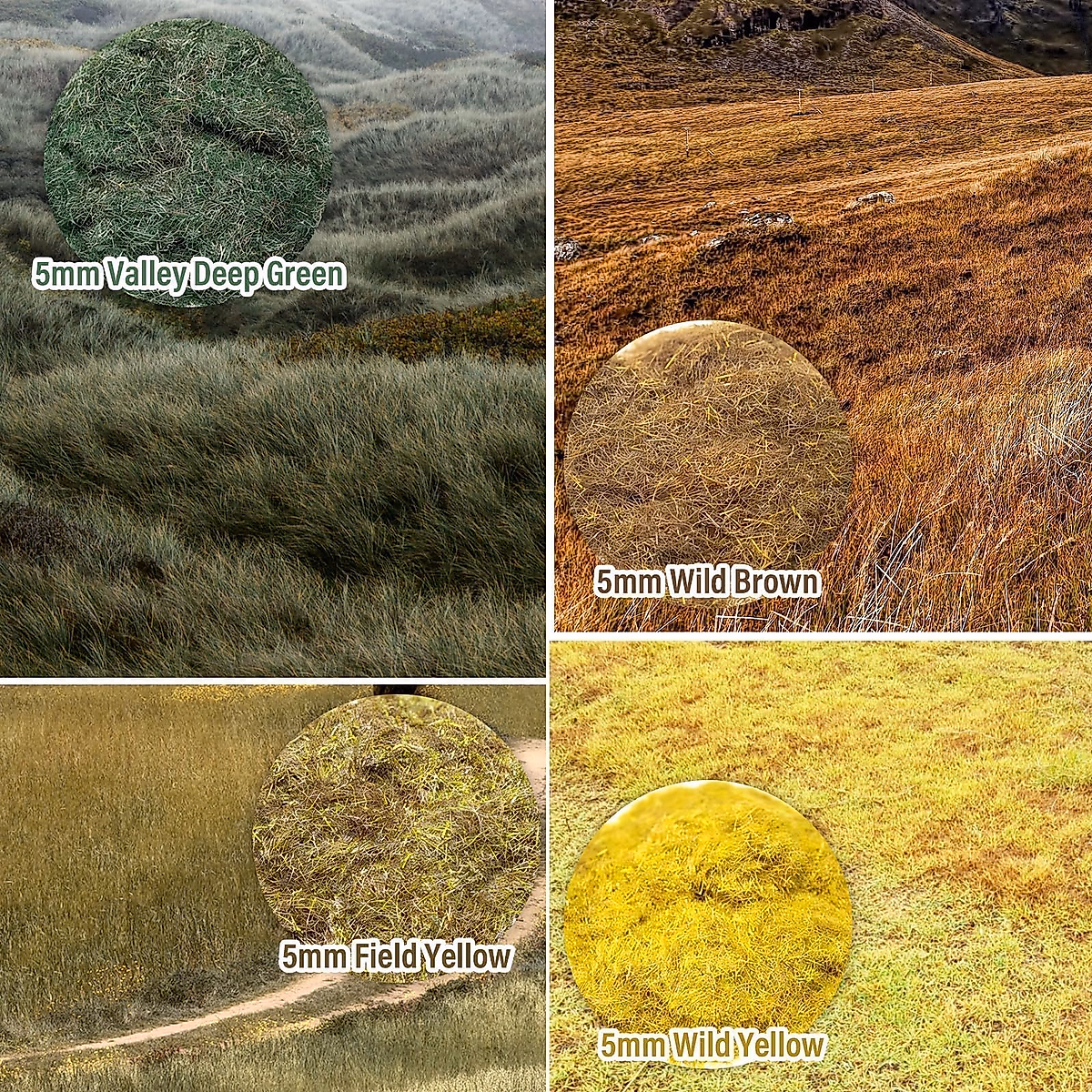 Warmtree 4Pcs Static Grass Mixed 3mm Diorama Grass Terrain Powder Model Grass Diorama Supplies Terrain Model Kit Table Simulation Landscape War Game Miniatures Fairy Garden (Autumn and Winter Series)