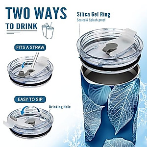 QWEUIOP 20oz Insulated Travel Coffee Mug White Leaves Stainless Steel Tumbler with Lid Double Wall Vacuum Coffee Cup For Hot and Cold Drinks14226
