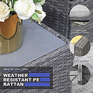 Patiorama Outdoor Wicker Loveseat 2 Pieces, All Weather Grey PE Rattan Sectional Corner Sofa Set, Additional Extra Chairs for Outdoor Sectional Sofa Set, Light Grey Cushion