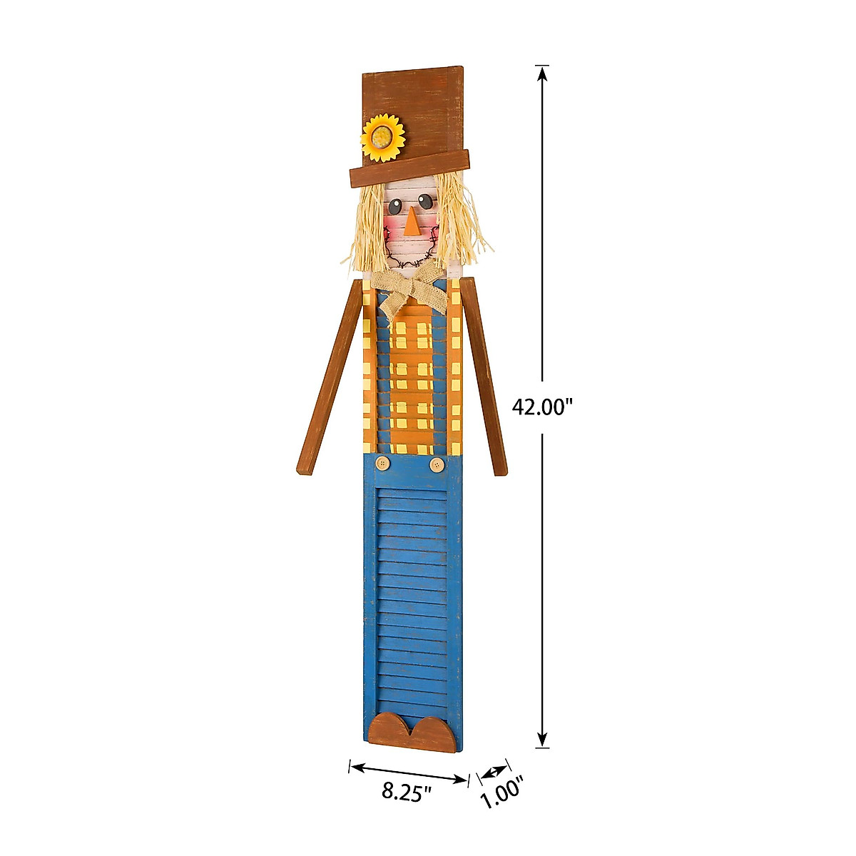 Glitzhome 42"H Rustic Wooden Scarecrow Porch Sign for Fall Harvest Thanksgiving, Farmhouse Style Wood Scarecrow Wall Sign, Standing/Hanging Scarecrow Sign for Home Yard Decor