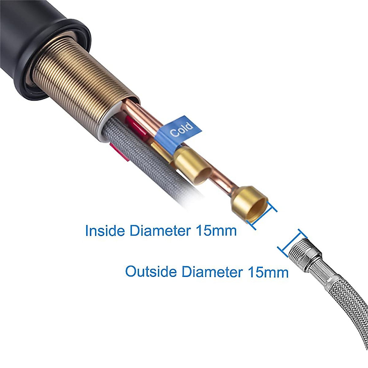 Bainser Pull Out Faucet Hose Replacement, M15 x G1/2 x 150cm, Pull Down Faucet Sprayer Hose, Anti-entanglement, Nylon Gray - Non Universal