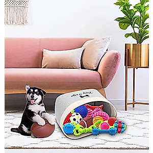 Morezi Soft Rope Dog Toy Basket with Handle, Large Dog bin, pet Bed, pet Toy Box- Perfect for organizing pet Toys, Blankets, leashes - GreyWhite