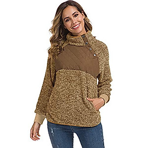 VIISHOW Womens Fashion Oversize Fluffy Fleece Sweatshirt Pullover Outwear With Pockets Brownish Yellow X-Small