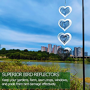 DJUAN Heart Bird Scare Discs Set-Highly Reflective Double-Sided Bird Reflectors,Extra Sparkly Metal Wind Spinner Outdoor Garden Decor, Bird Devices Deterrent to Scare Birds Away from Yard Patio Farm