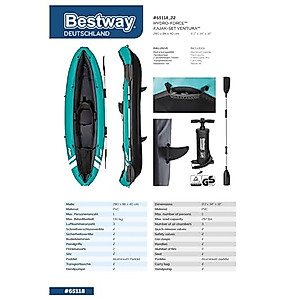 Bestway Hydroforce Ventura Kayak 1 Person Set, Inflatable Boat Set with Hand Pump, Paddle and Storage Bag, Multiple Styles, Light Blue