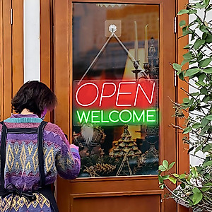 Open Welcome Signs for Business Ultra Bright LED Neon Open Sign 22 Inch Lighted Open Sign Electric Plug In Light Up Open Sign for Business Storefront Window Glass Door Shop Store Bar Salon