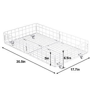 Queen Size Under Bed Storage Cart with Wheels, 30.5*17.7*6.5in Large Capacity Under-bed Shoe Storage Organizer, Rolling Under Bed Drawers for Clothes, Shoes, Bedding, Blankets, White(2 Pack)