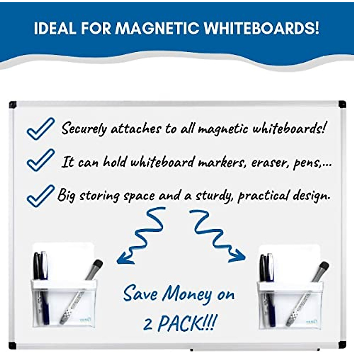 YES4QUALITY Magnetic Pen Holder for Refrigerator with Strong Magnetic Back (2 Pack) - Dry Erase Marker Holder Ideal for Whiteboard, Fridge - Pencil Cup (2 Pack)