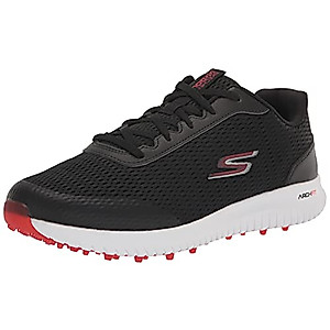 Skechers Men's Max Fairway 3 Arch Fit Spikeless Golf Shoe Sneaker, Black/Red, 10.5 Wide