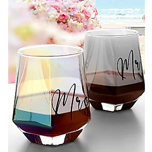FONDBLOU Wine Glasses Gifts for Mr and Mrs, Wedding Gifts for Bride and Groom, Gifts for Bridal Shower Newlywed Engagement and Anniversary, Couples Gifts for Husband & Wife(12oz*2 Glass)