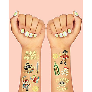 xo, Fetti Pirate Party Supplies Temporary Tattoos - 44 Glitter Styles | Nautical Birthday, Skull Crew, Treasure, Pirate Ship
