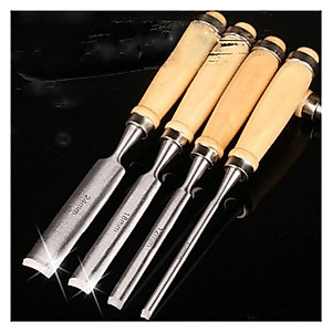 Chisel Set Woodworking Chisel Semicircle Chisel Wooden Handle Engraving Knife Woodworking Tools, Carbon Steel Blade Wood Handle(4 Pieces) Hand Tools