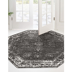 Rugs.com Monte Carlo Collection Rug – 5' Octagon Dark Gray Medium Rug Perfect for Living Rooms, Kitchens, Entryways