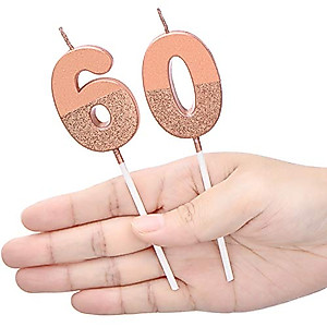 BBTO 60th Birthday Candles Glitter Cake Numeral Candles 60th Birthday Cake Topper Decoration for Birthday Wedding Anniversary Celebration Favor, Rose Gold
