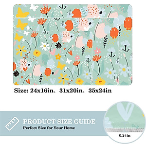 Bohemian Flower Branches and Leaves, Washable Bath mat Non Slip Super Absorbent Doormat Area Rug for Bathroom Kitchen Home Decors 24x16 inch