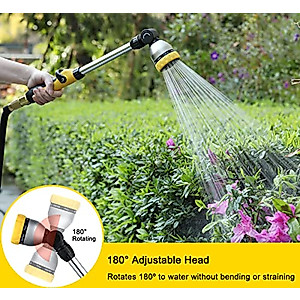 FANHAO 16 Inches Garden Watering Wand, 180° Rotating Head Hose Wand with Thumb Control Shut Off Valve 8 Patterns Heavy Duty Garden Hose Nozzle