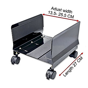 IO CREST SY-ACC65063 Mobile Desktop Tower Computer Metal Floor Stand Rolling Caster Wheels with Tall Support Walls and Adjustable Width from 6" to 10",Steel Black