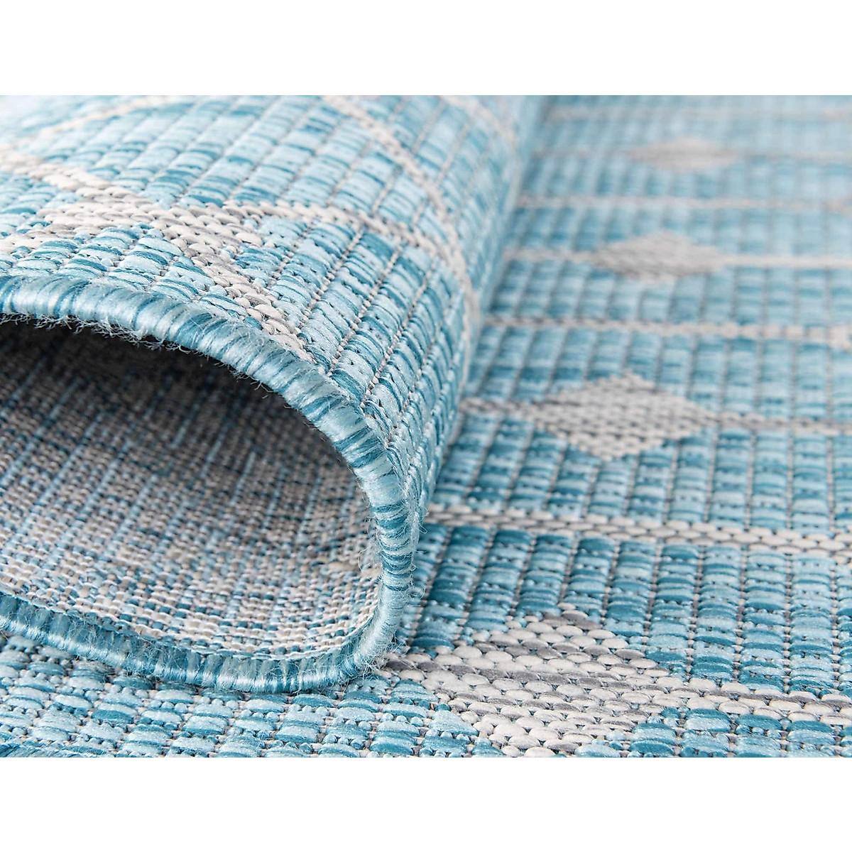 Unique Loom Outdoor Trellis Collection Area Rug - Tribal Trellis (2' x 6' 1" Runner, Aqua/ Ivory)